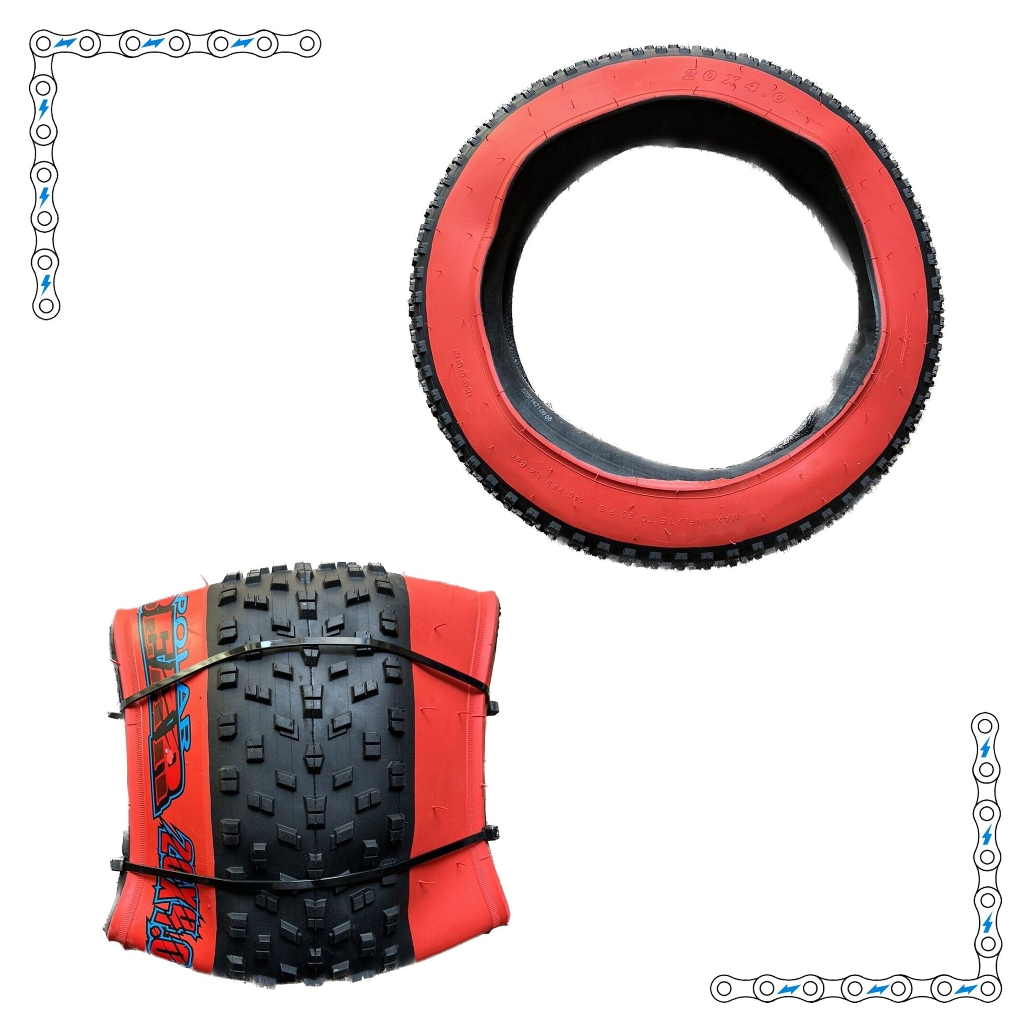 eBike Tires 20" x 4" Red Wall Knobby for Fat Tire Electric Bike ...